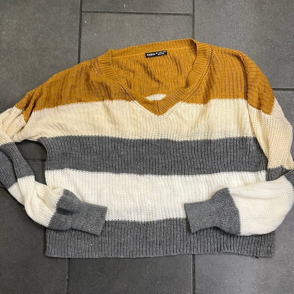 SHEIN | Sweaters | Shein Colorblock Neutral Vneck Sweater Large | Poshmark